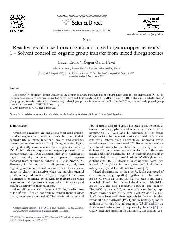 (PDF) Reactivities of mixed organozinc and mixed organocopper reagents ...