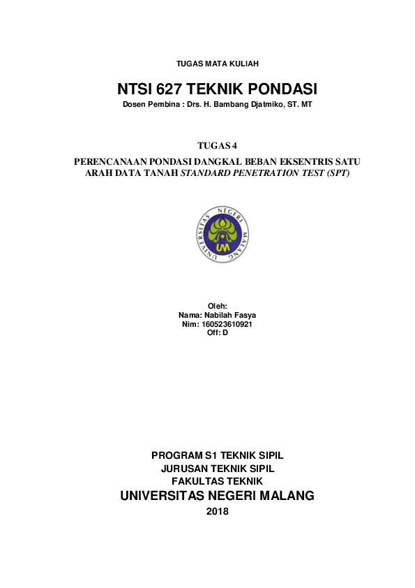 (PDF) TUGAS MATA KULIAH NTSI 627 TEKNIK PONDASI TUGAS 4 PERENCANAAN PONDASI DANGKAL BEBAN ...