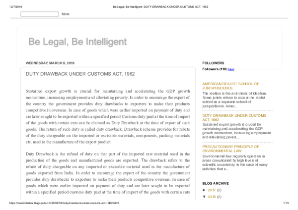 (PDF) DUTY DRAWBACK UNDER CUSTOMS ACT,