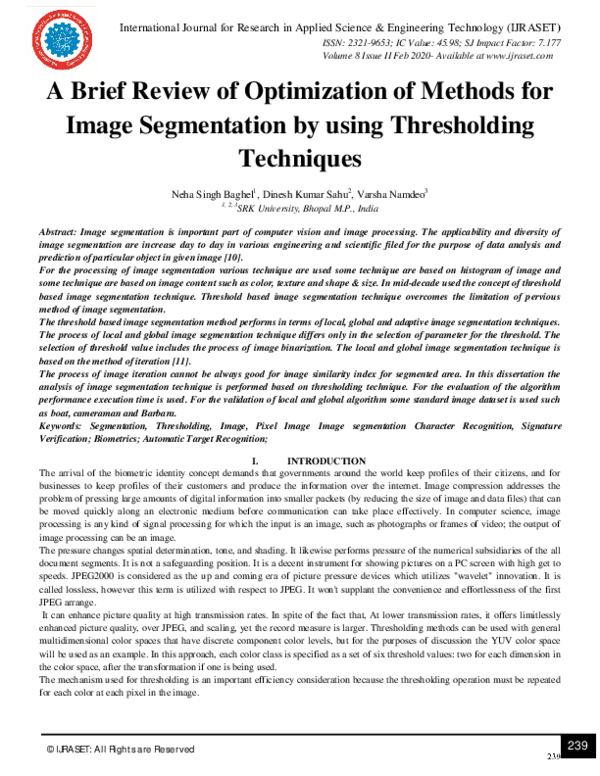 (PDF) A Brief Review of Optimization of Methods for Image Segmentation by using Thresholding ...