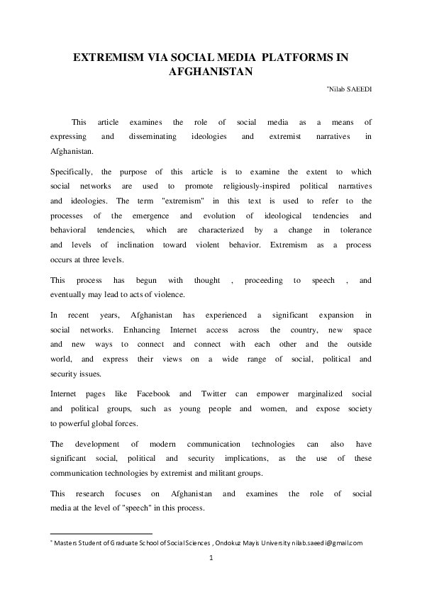 (DOC) EXTREMISM VIA SOCIAL MEDIA PLATFORMS IN AFGHANISTAN