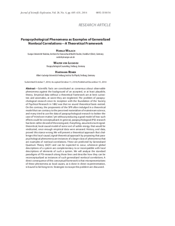 (PDF) Parapsychological Phenomena as Examples of Generalized Nonlocal ...