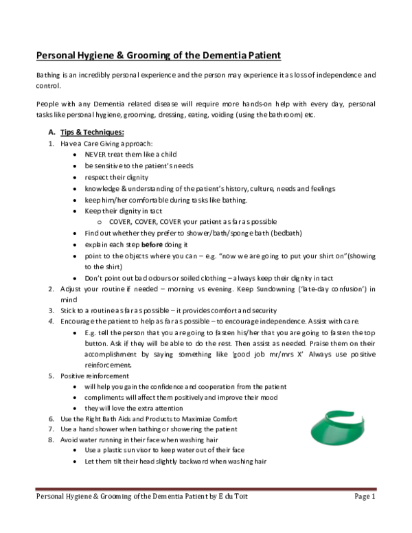 (PDF) Personal Hygiene & Grooming of the Dementia Patient