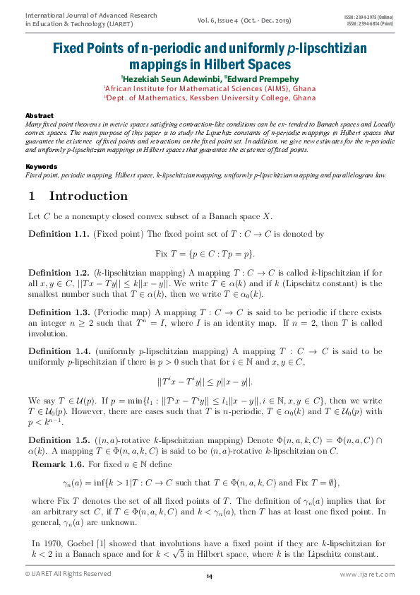 (PDF) Fixed Points of n-periodic and uniformly p-lipschtizian mappings ...