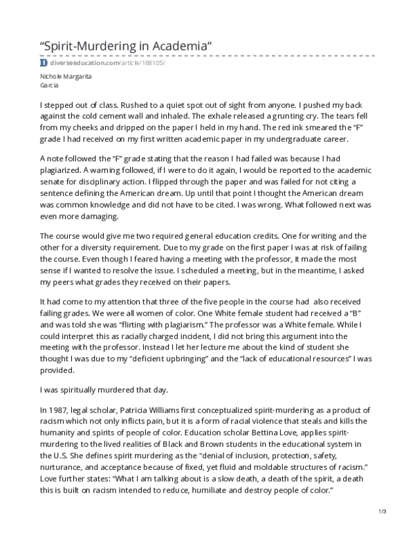 (PDF) "Spirit-Murdering in Academia"