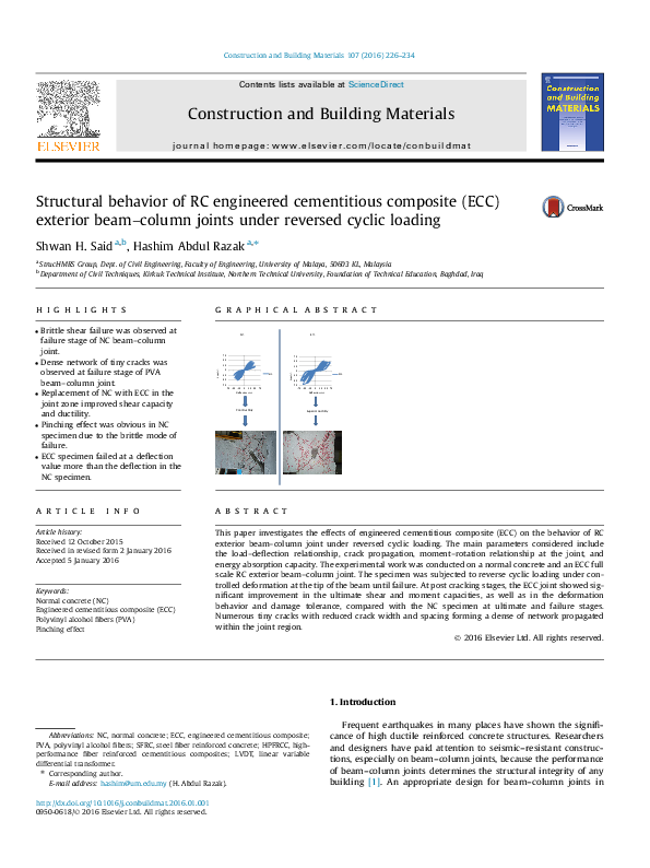 (PDF) Structural behavior of RC engineered cementitious composite (ECC) exterior beam-column ...