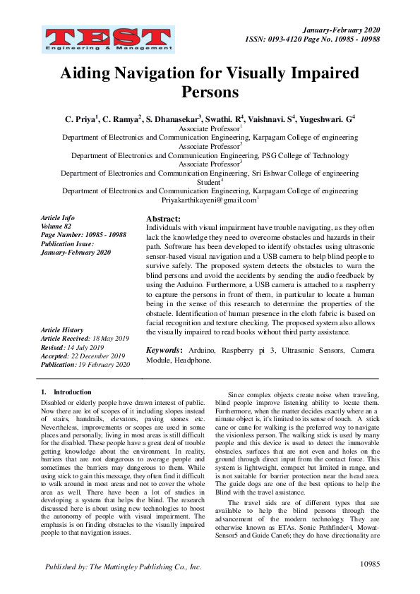 (PDF) Aiding Navigation for Visually Impaired Persons