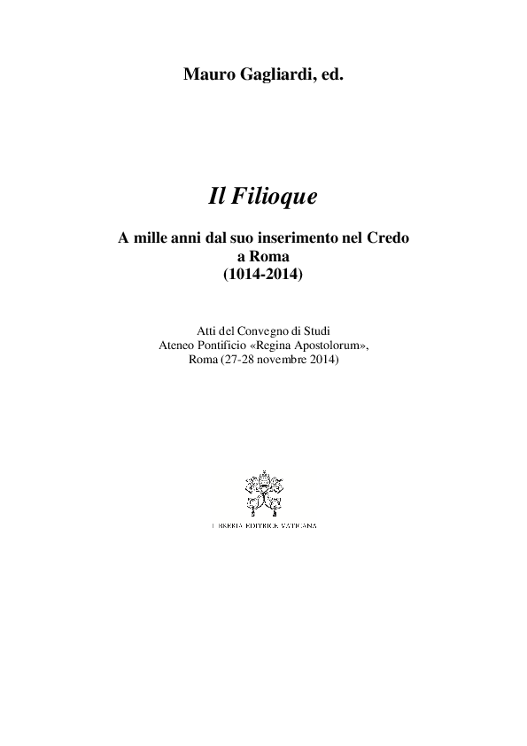 (PDF) Il Filioque: Teologia speculativa