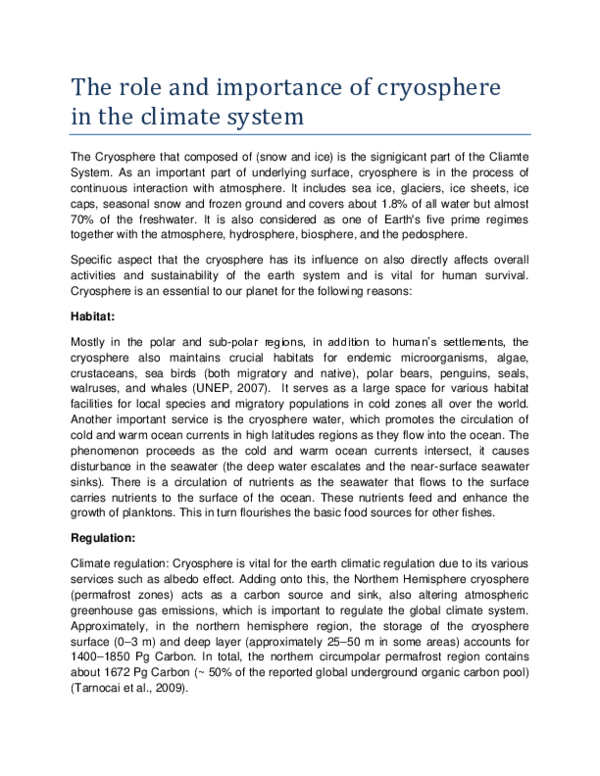 (PDF) The role and importance of cryosphere in the climate system