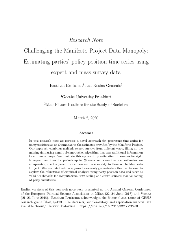 (PDF) Challenging the Manifesto Project Data Monopoly: Estimating ...