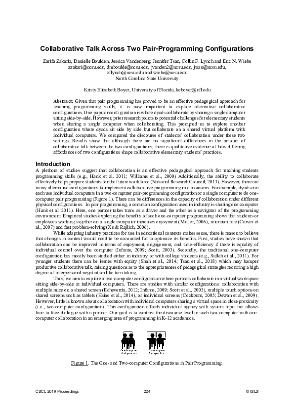 (PDF) Collaborative Talk Across Two Pair-Programming Configurations