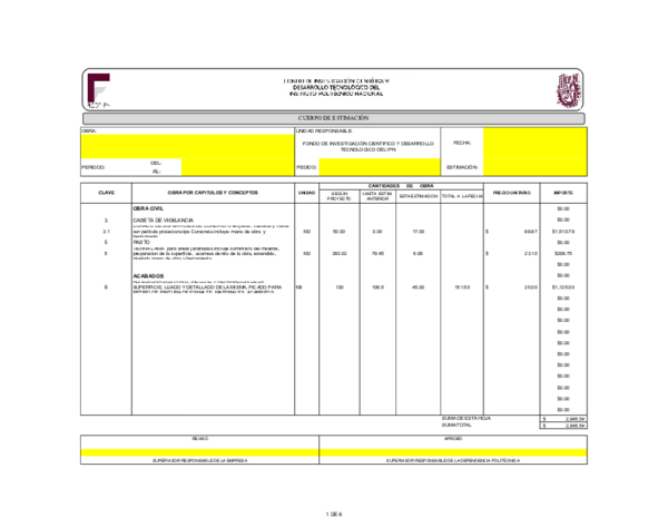 Formato Estimacion de Obra