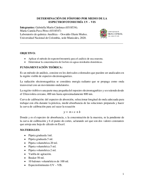 Doc DeterminaciÓn De FÓsforo Por Medio De La EspectrofotometrÍa Uv Vis