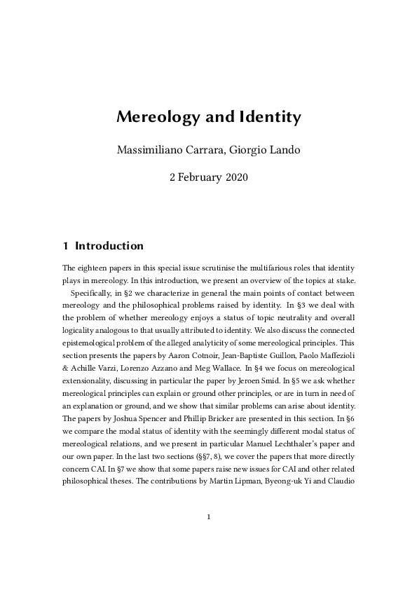 (PDF) Mereology and Identity