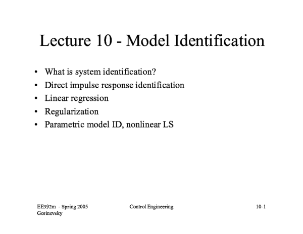 (PDF) Lecture 10 -Model Identification • What is system identification ...