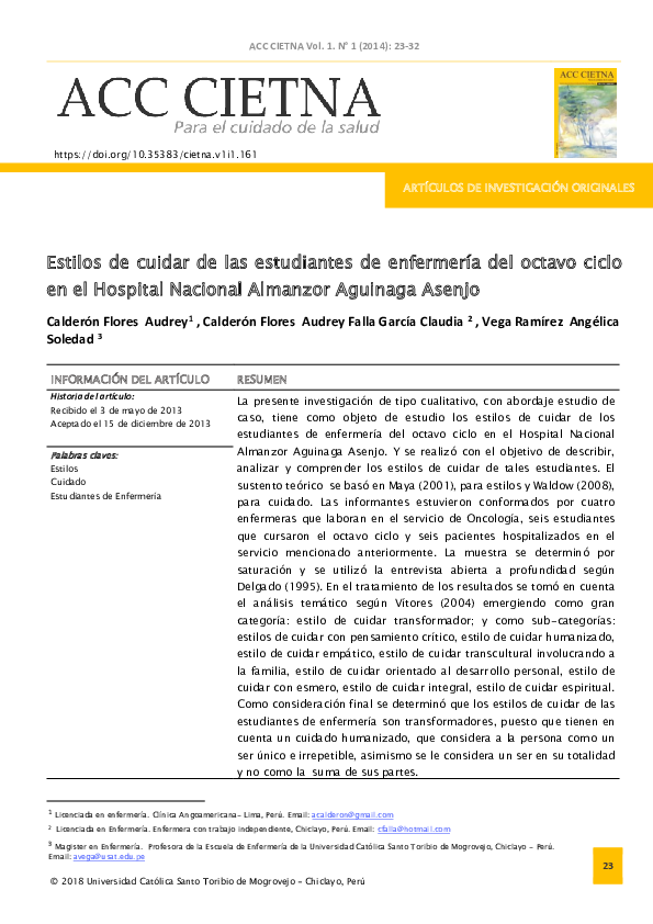 (PDF) Estilos de cuidar de las estudiantes de enfermeria del octavo ...