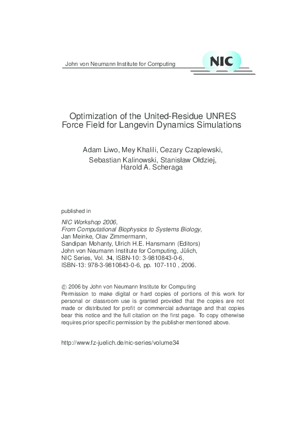 (PDF) Optimization of the United-Residue UNRES Force Field for Langevin ...