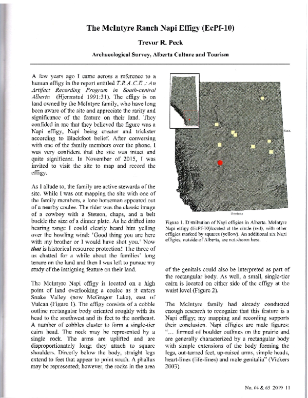 (PDF) Napi Effigy Found at McIntyre Ranch, Southern Alberta