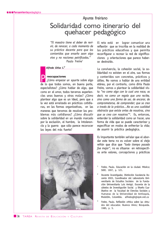 (PDF) Solidaridad como itinerario pedagógico