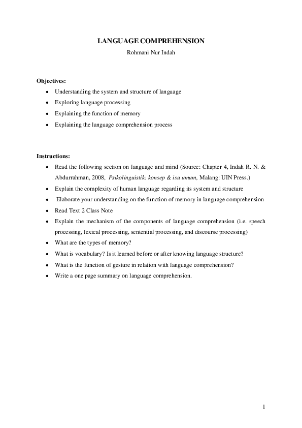 (PDF) LANGUAGE COMPREHENSION
