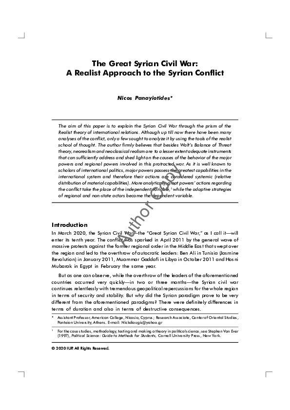 (PDF) The Great Syrian Civil War: Α Realist Approach to the Syrian Conflict