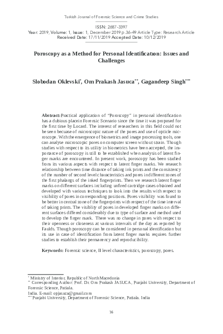 (PDF) Poroscopy as a Method for Personal Identificatıon: Issues and ...