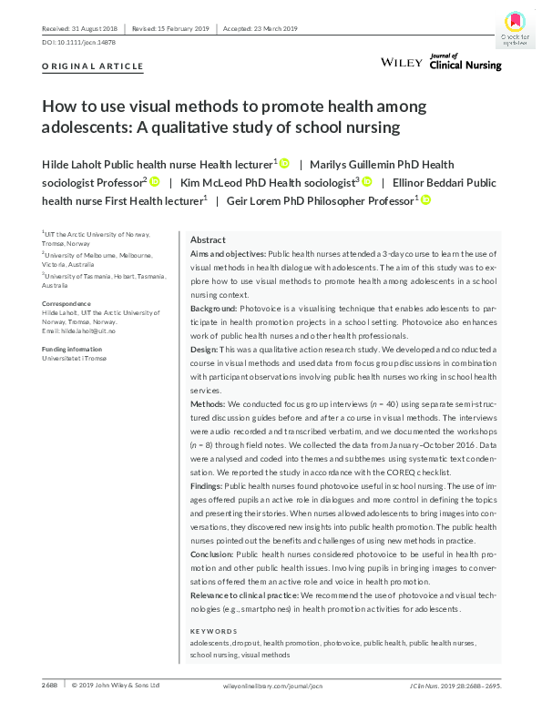 (PDF) How to use visual methods to promote health among adolescents: A ...