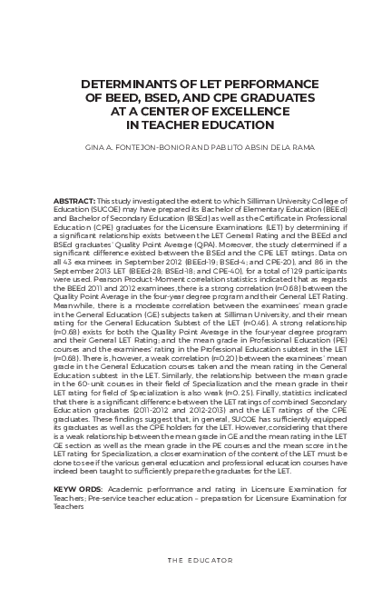 (PDF) Determinants of LET Performance of Graduates at a Center of ...