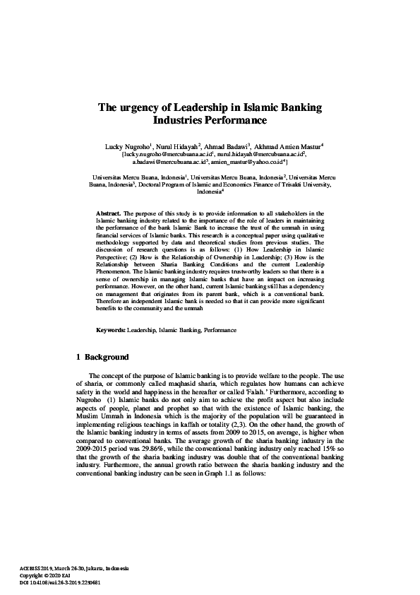 (PDF) The urgency of Leadership in Islamic Banking Industries Performance