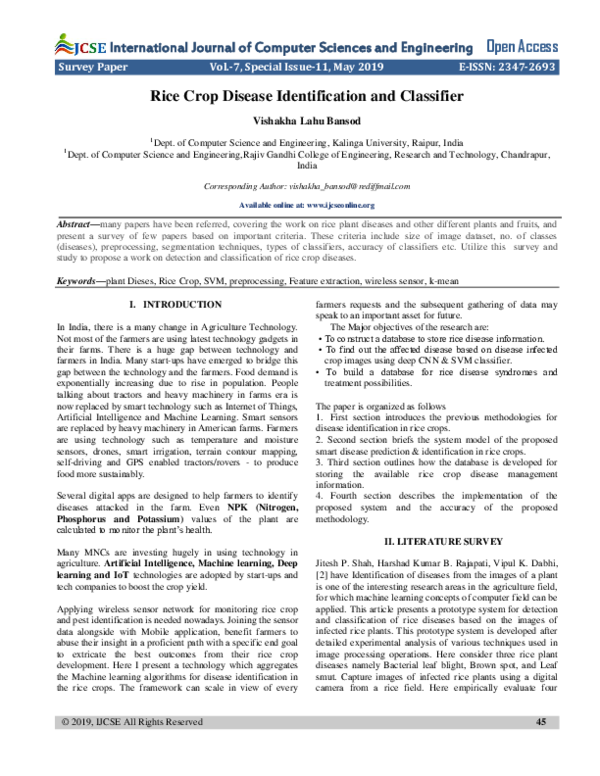 (PDF) Rice Crop Disease Identification and Classifier
