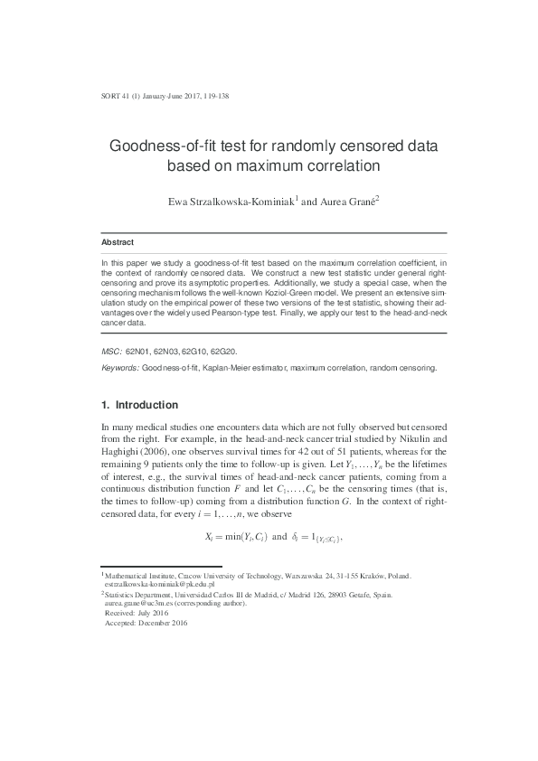 Pdf Goodness Of Fit Test For Randomly Censored Data Based On Maximum Correlation
