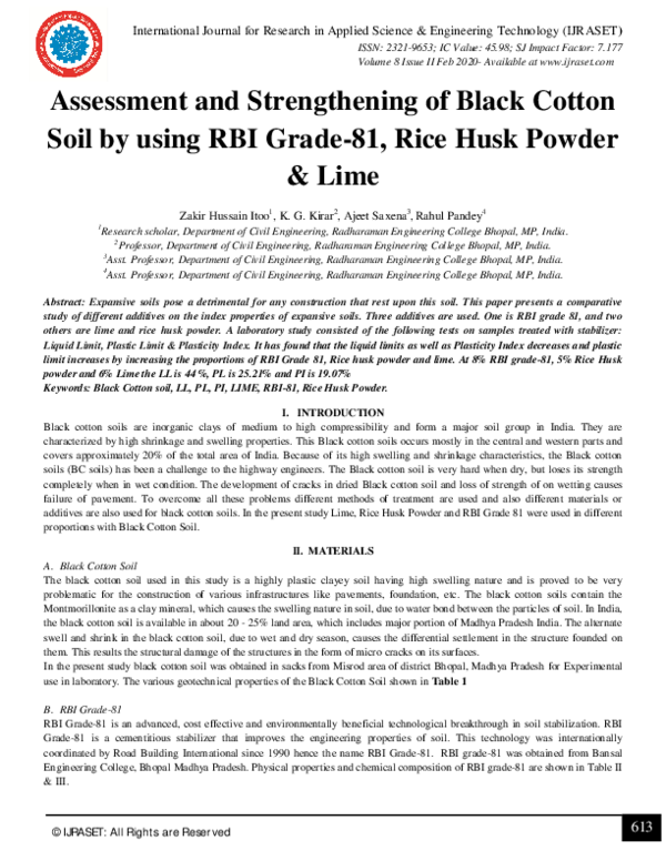 (PDF) Assessment and Strengthening of Black Cotton Soil by using RBI ...