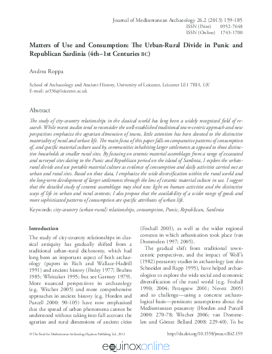 (PDF) Roppa, A. 2013: Matters of Use and Consumption: The Urban-Rural ...