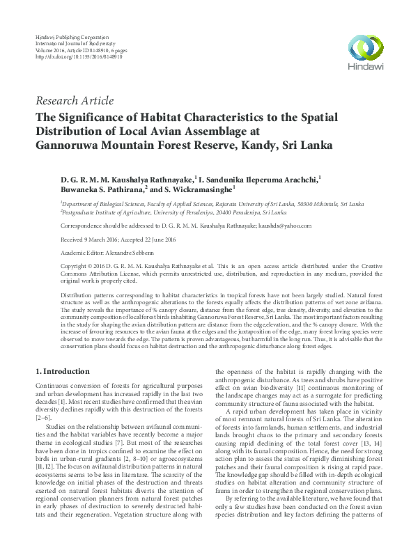 (PDF) The Significance of Habitat Characteristics to the Spatial ...