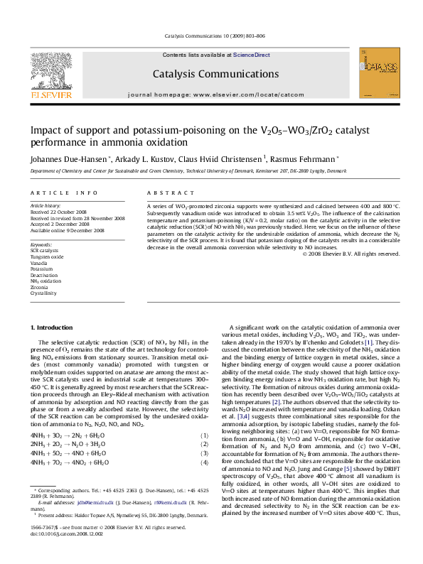 (PDF) Impact of support and potassium-poisoning on the V2O5–WO3/ZrO2 ...