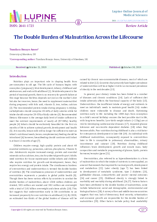 (PDF) The Double Burden of Malnutrition Across the Lifecourse