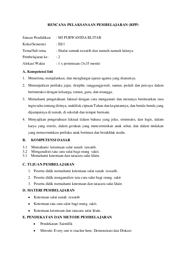 (DOC) RPP SHOLAT SUNNAH