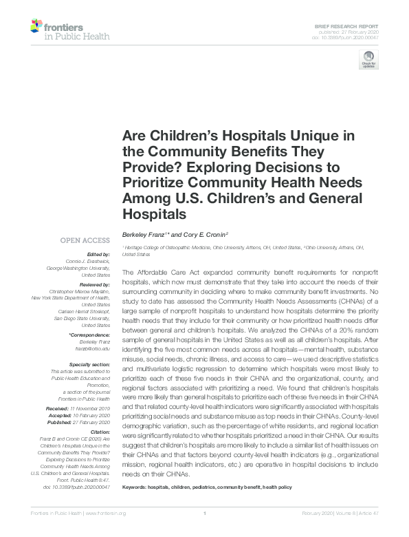 (PDF) Are Children's Hospitals Unique in the Community Benefits They ...
