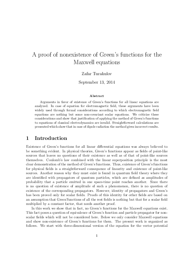 (PDF) A proof of nonexistence of Green's functions for the Maxwell ...