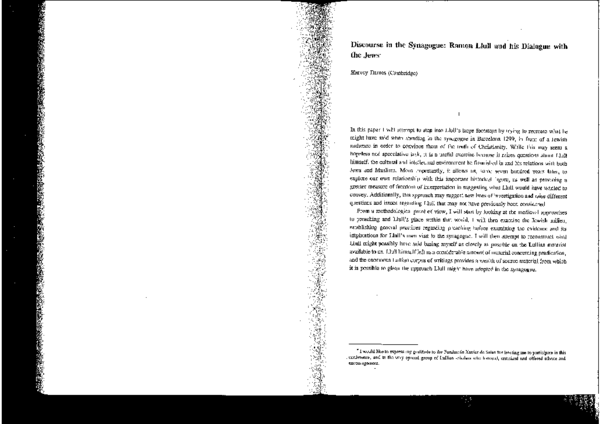 (PDF) A Discourse in the Synagogue: Ramon Llull and his Dialogue with ...