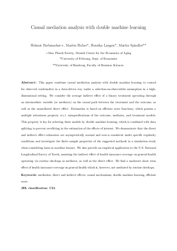(PDF) Causal mediation analysis with double machine learning