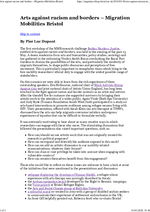 (PDF) 2019 Arts against racism and borders