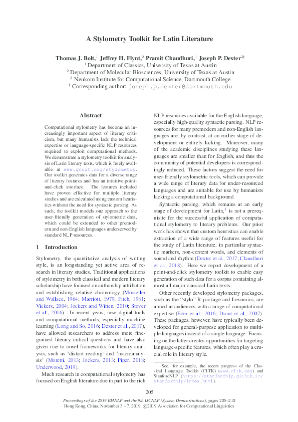 (PDF) A Stylometry Toolkit for Latin Literature