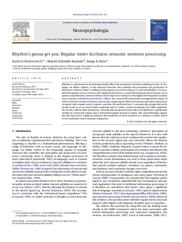 (PDF) Rhythm's gonna get you: regular meter facilitates semantic ...