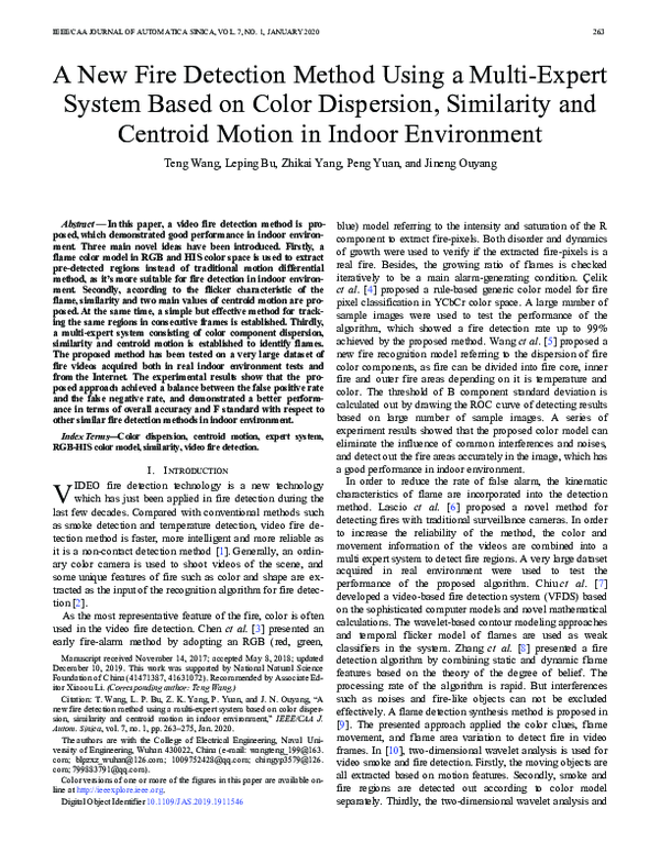 Pdf A New Fire Detection Method Using A Multi Expert System Based On
