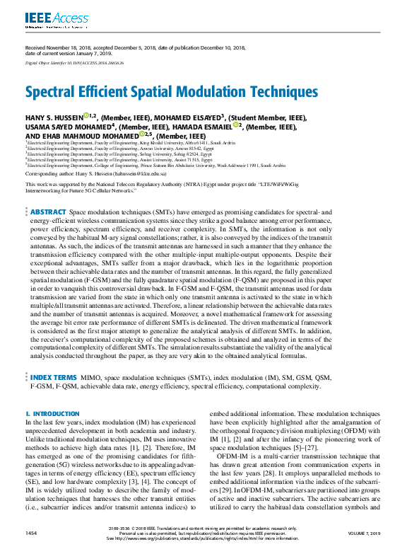 (PDF) Spectral Efficient Spatial Modulation Techniques | Hany Hussein and Hamada Esmaiel ...