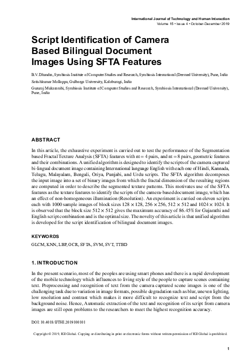 Pdf Script Identification Of Camera Based Bilingual Document Images Using Sfta Features