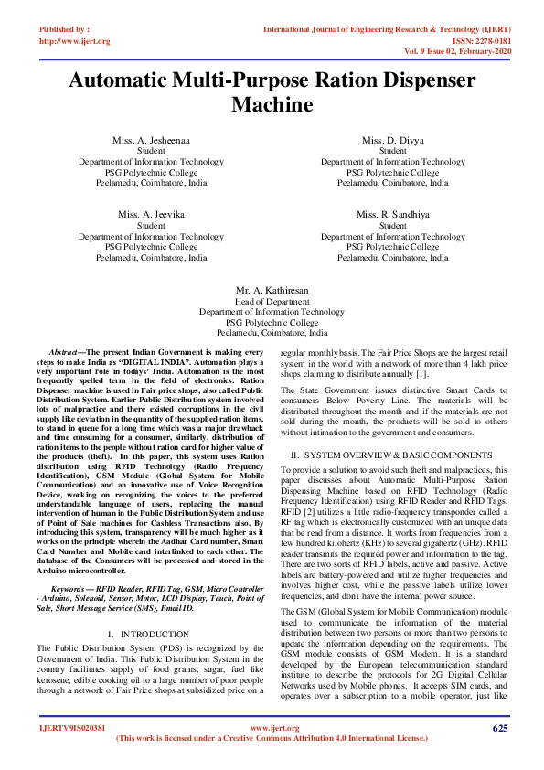 (PDF) IJERT-Automatic Multi-Purpose Ration Dispenser Machine