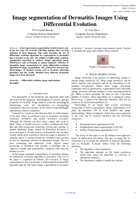 (PDF) Image segmentation of Dermatitis Images Using Differential Evolution | satish babu ...