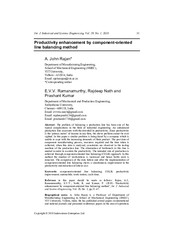 (PDF) Productivity enhancement by component-oriented line balancing method